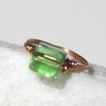 Copper Ring With Green Glass Square on Luulla