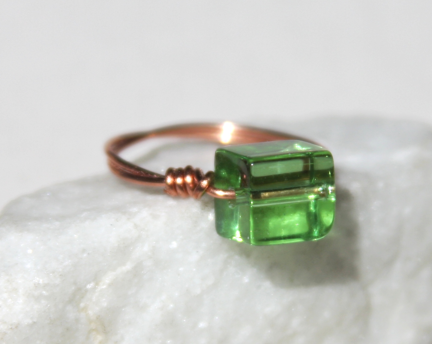 Copper Ring With Green Glass Square on Luulla